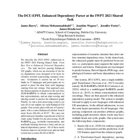 The Dcu Epfl Enhanced Dependency Parser At The Iwpt 2021 Shared Task Acl Anthology