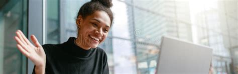 Smiling Woman Freelance Talking With Client Via Video Call And Waving