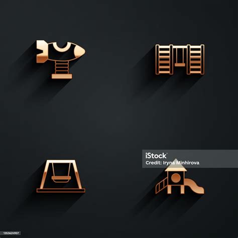 긴 그림자와 아이들과 슬라이드 놀이터 아이콘을위한 스웨덴 어 벽 스윙 평면을 설정합니다 벡터 0명에 대한 스톡 벡터 아트 및 기타 이미지 Istock