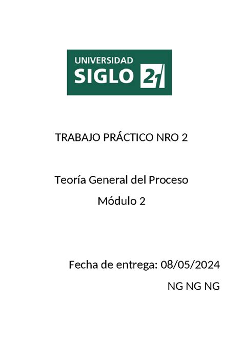 Ng Teoría General Del Proceso Tp2 90 Trabajo PrÁctico Nro 2