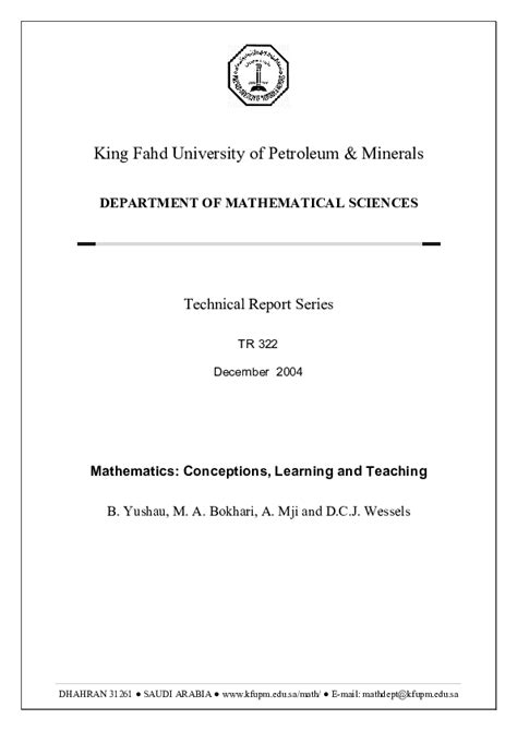 Pdf Mathematics Conceptions Learning And Teaching