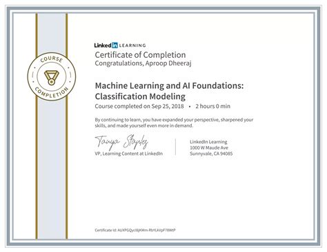 Certificate Ofcompletion Machine Learning And Ai Foundations Classification Modeling Ppt