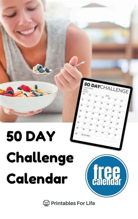 free 50 day challenge calendar printable