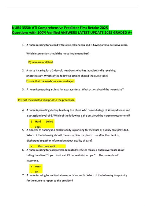Nurs Ati Comprehensive Predictor First Retake Questions With