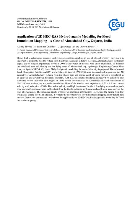 Pdf Application Of 2d Hec Ras Hydrodynamic Modelling For Flood Inundation Mapping A Case Of