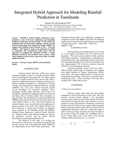 Pdf Integrated Hybrid Approach For Modeling Rainfall Prediction In Tamilnadu