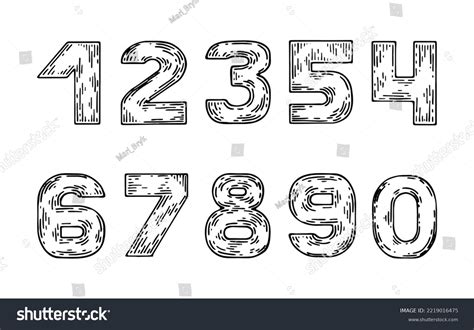 Handwritten Numbers Vector Line Art Printed Stock Vector Royalty Free