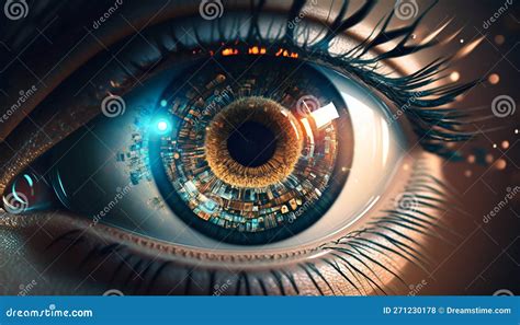 Human Eye With Binary Code In Pupil Generative Ai Stock Illustration