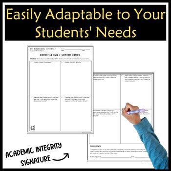 Uniform Motion Quiz PDF Editable First Half Of 1D Kinematics Curriculum