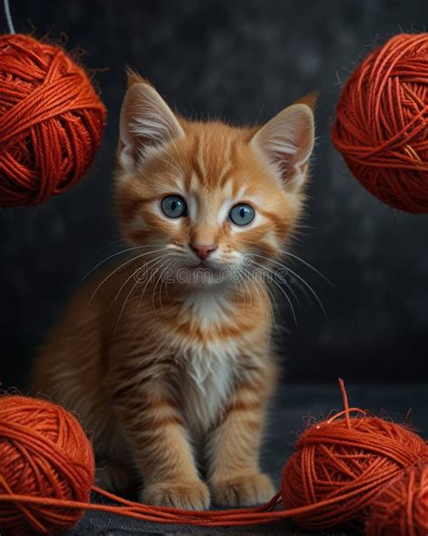 Ginger Kitty Plays With A Ball Of Yarn Stock Image Image Of Tease