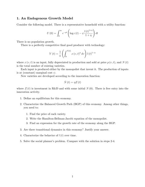 1 An Endogenous Growth Model