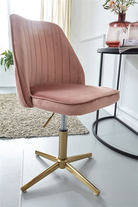 Schreibtischstuhl Rosa Samt Design Drehstuhl Fintabo®