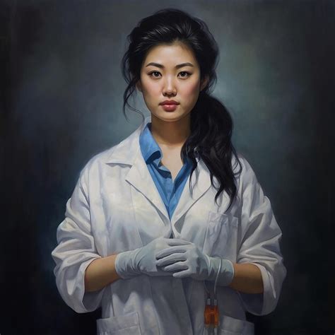 Premium AI Image A Woman In A Lab Coat Is Posing For A Picture