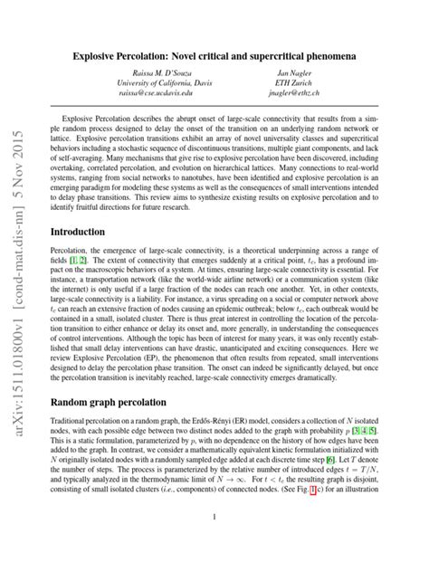Explosive Percolation Novel Critical And Supercritical Phenomena Pdf