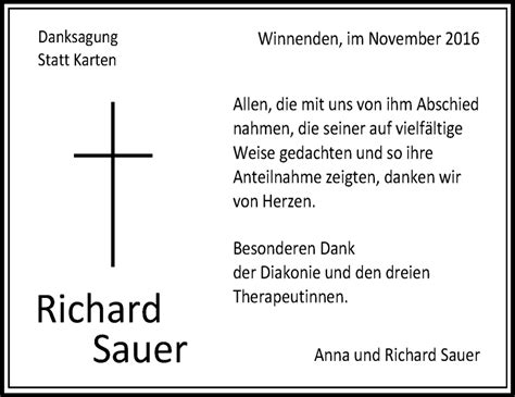 Traueranzeigen Von Richard Sauer Zvw Trauer