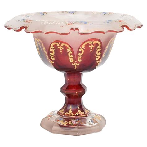 Antique Bohemian Ruby Red Crystal Glass Punch Bowl Set Bonbonniere