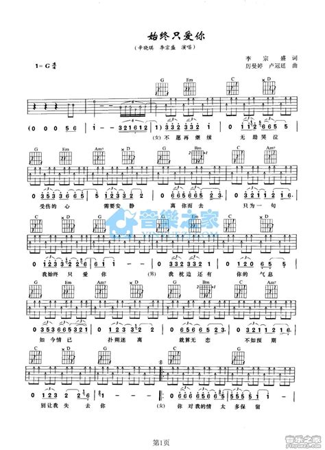 辛晓琪李宗盛《始终只爱你》吉他谱吉他弹唱谱 酷玩吉他