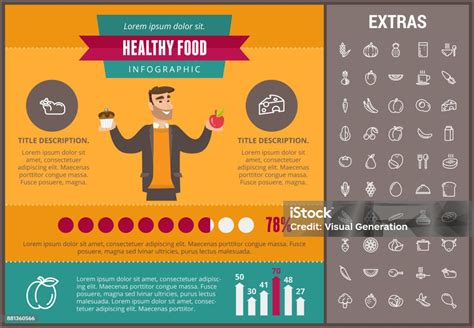 Template Infografis Makanan Sehat Elemen Ikon Ilustrasi Stok Unduh