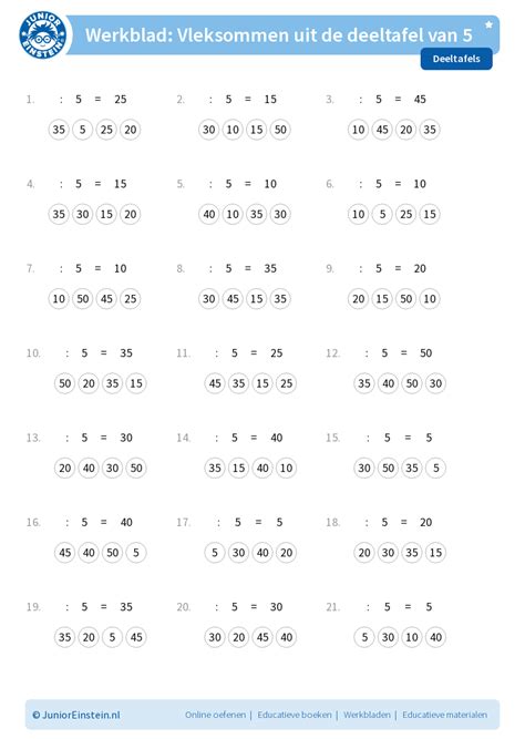 Werkblad Vleksommen Uit De Deeltafel Van 5