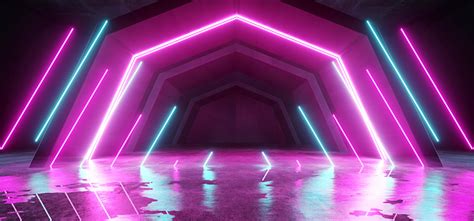 네온 조명 미래 공상 과학 소설 터널 복도 빛나는 보라색 푸른 활기찬 장면 연단 클럽 밤 어두운 레이저 쇼 콘크리트 그런지 반사 3d 렌더링 0명에 대한 스톡 사진 및 기타