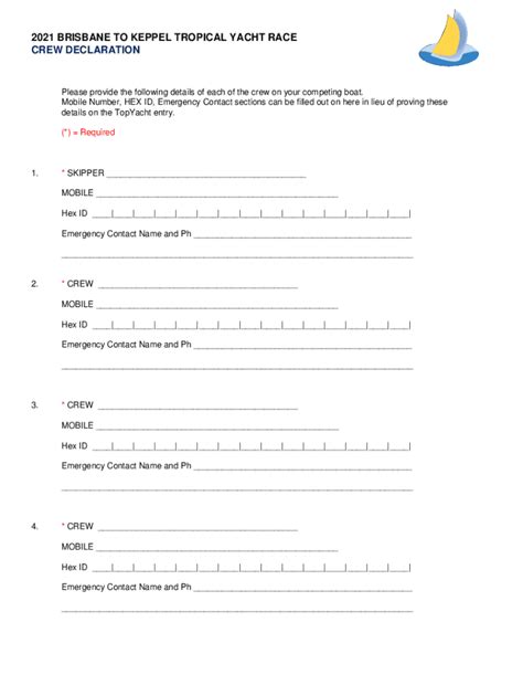 Fillable Online 2019 B2k Crew Declaration Form Fax Email Print