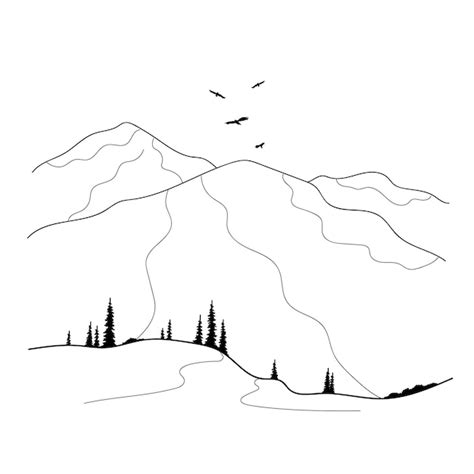 Illustration Paysage Linéaire Dans Un Style De Croquis Minimaliste La