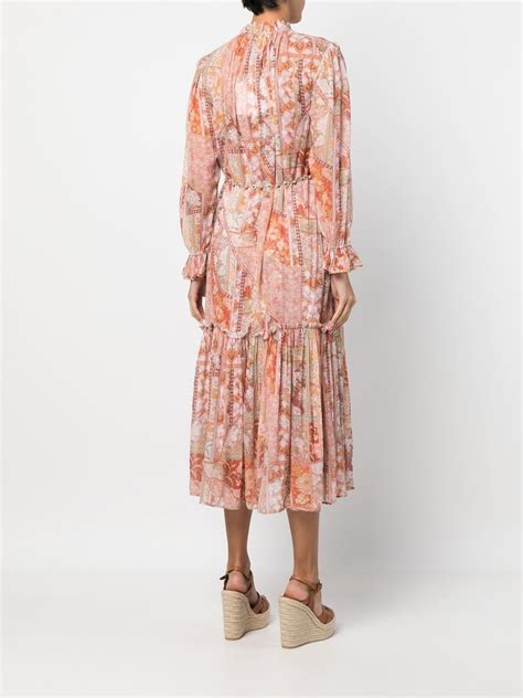 ZIMMERMANN Kaleidoscope Floral Print Midi Dress Red FARFETCH UK