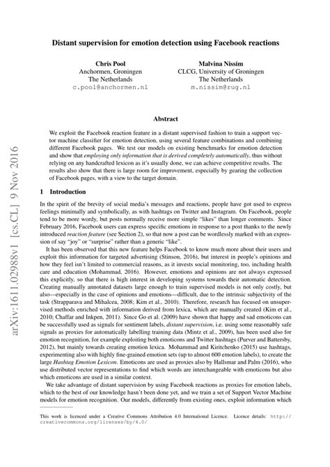 Pdf Distant Supervision For Emotion Detection Using Facebook Reactions