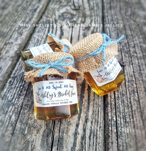 12 Mini Bee Honey Wedding Favors Wedding Honey Jar Shown With Wooden