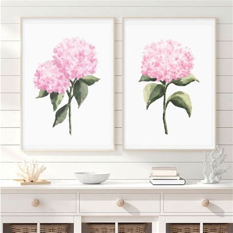 Blush Pink Hydrangea Watercolor Print Botanical Wall Art Hydrangea