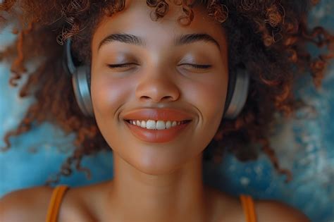 Premium Photo Smiling Woman With Headphones Looking At Camera