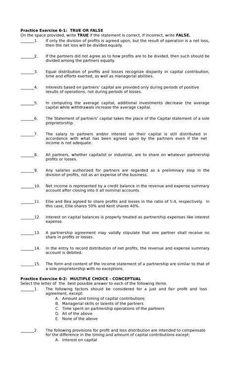 practice exercise 6 partnership operation practice exercise 6 1 true
