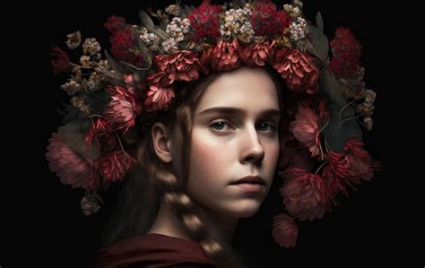 Premium Ai Image Young Woman Wearing A Headpiece With Flowers Ai Generated