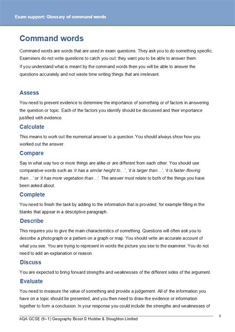 Editable Glossary Of Command Words Boost