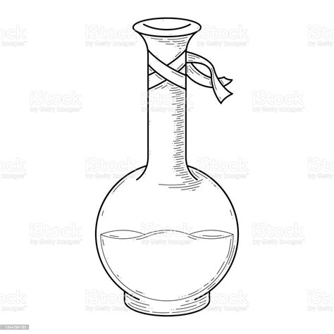 Vetores De Linha Simples Preta Vidro Flask Doodle Contorno Poção Bebida