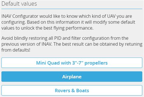 Inconsistent Airplane Defaults · Issue 1030 · Inavflightinav Configurator · Github