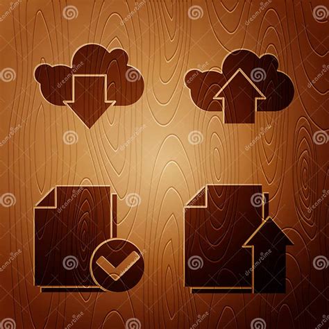 set upload file document cloud download document and check mark and