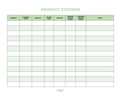 Return Tracker Printables 16 Free Business Returns Logs