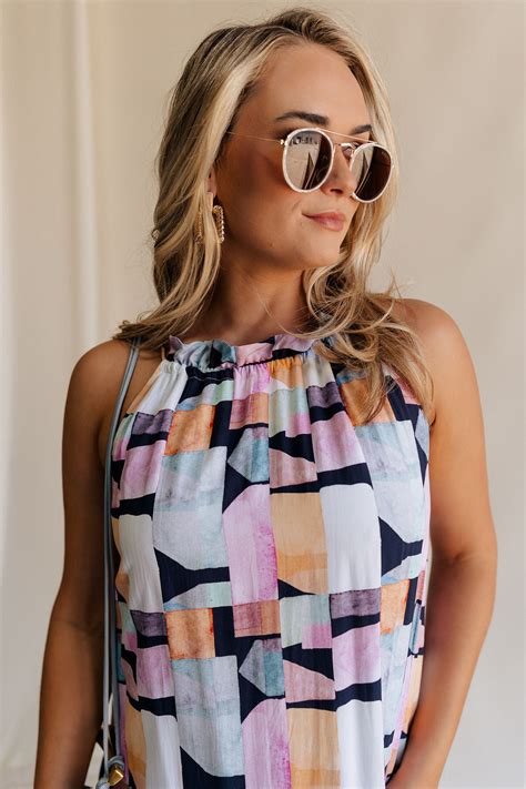 Emily Black Multi Geometric Halter Maxi Dress Lizard Thicket