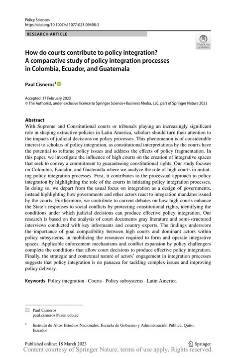 How Do Courts Contribute To Policy Integration A Comparative Study Of