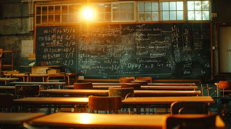 Free Sunlit Empty Classroom Image Classroom Sunset Desks Download