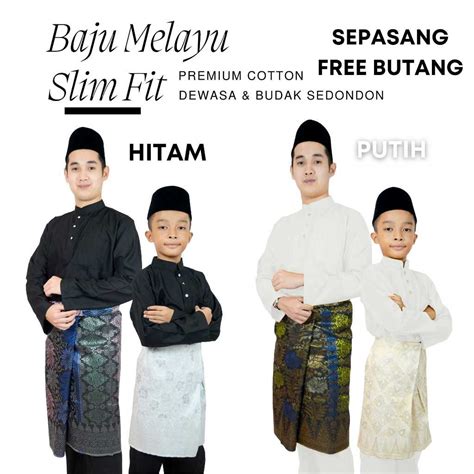 Baju Melayu Warna Hitam Warna Putih Baju Melayu Slim Fit Cotton