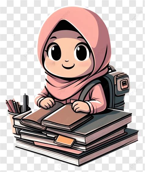 히잡을 쓰고 공부하는 소녀의 그림 여자 공부하는 삽화 Png 일러스트 및 이미지 에 대한 무료 다운로드 Pngtree