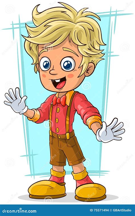 Netter Kleiner Blonder Junge Der Karikatur Mit Guten Augen Vektor