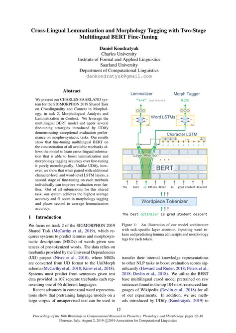 Pdf Cross Lingual Lemmatization And Morphology Tagging With Two Stage Multilingual Bert Fine