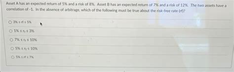 solved asset a has an expected return of 5 and a risk of