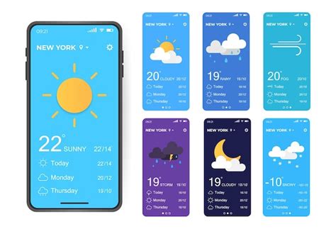 Premium Vector Weather Application User Interface Ui Ux Elements Realistic Smartphone With