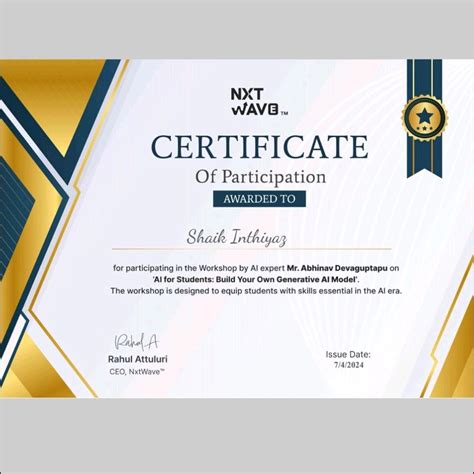 Participated In Generative Ai Workshop By Next Wave Shaik Inthiyaz