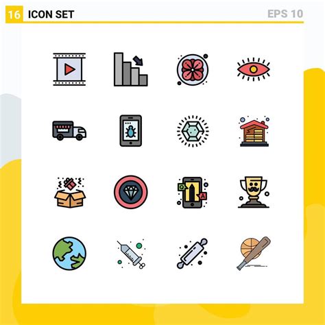 16 Universal Flat Color Filled Lines Set For Web And Mobile Applications Ice Cream Watch Down