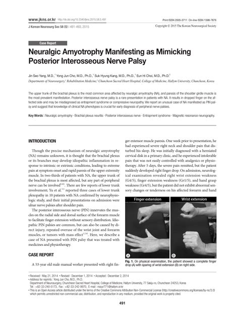 Pdf Neuralgic Amyotrophy Manifesting As Mimicking Posterior Interosseous Nerve Palsy